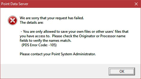 6333 PDS Error Code - 105: Representative Name Mismatch. You are only allowed to save your own files
